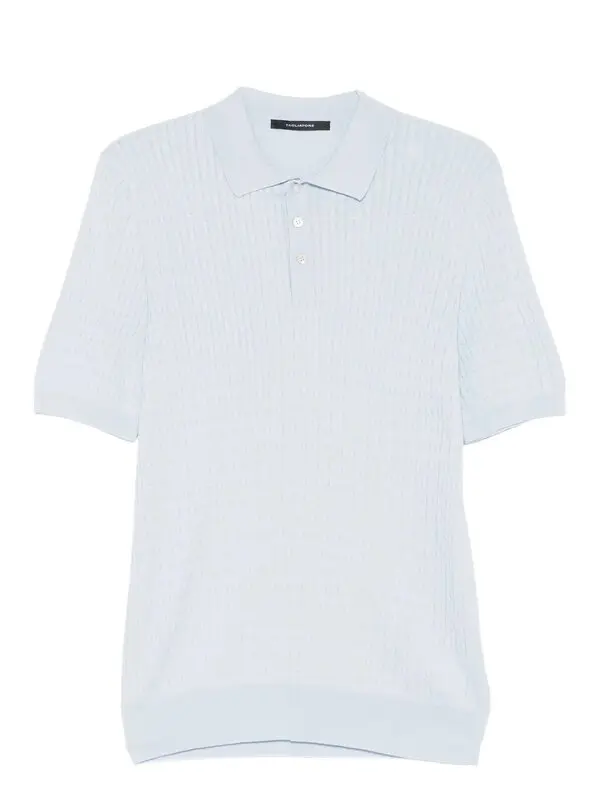 Tagliatore Cable-knit Polo Shirt With Ribbed Details - Clear Blue