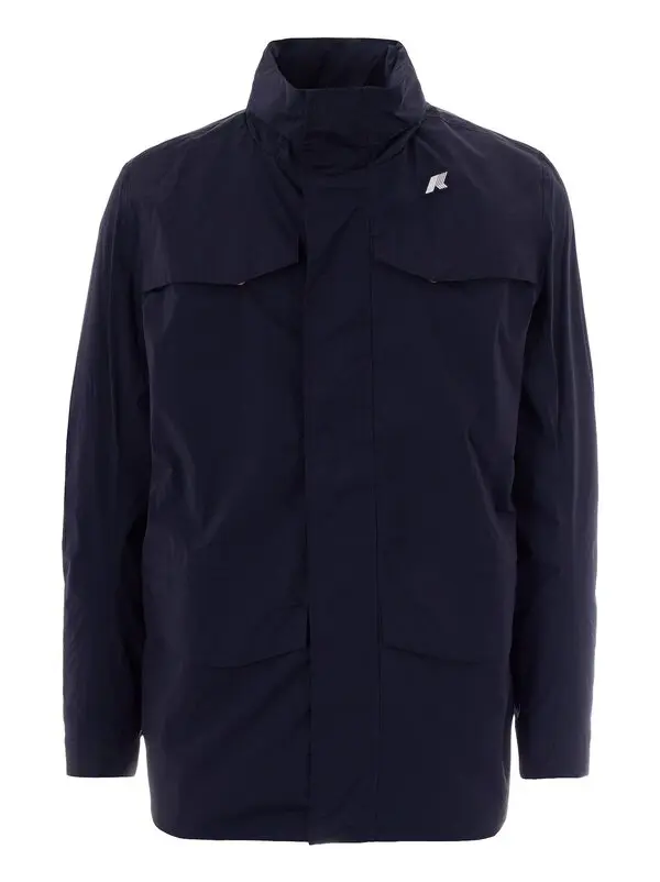 K-WAY Zip-up Lightweight Jacket With Stand Collar - Blue Depth