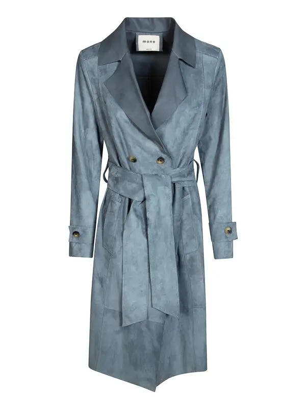 NUAGE Double Breasted Suede Trench Coat - Beige