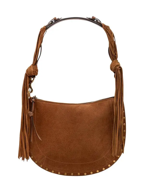 Isabel Marant Étoile Suede Shoulder Bag With Fringe And Studs - Cognac