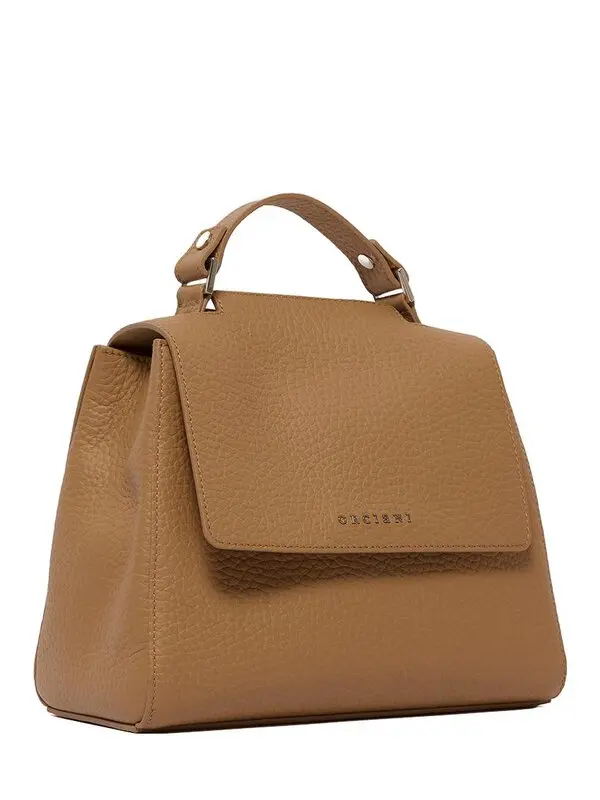 Orciani Small Handbag In Hammered Leather With Removable Shoulder Strap - Marrone