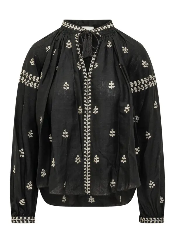 Isabel Marant Étoile Embroidered Ruffled Neck Blouse - Black