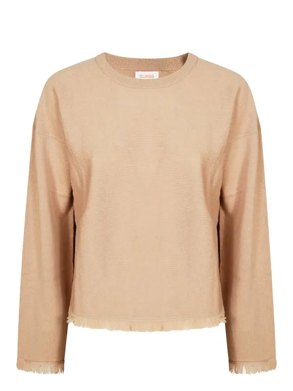 SUN 68 Fringe Knit Sweater - Beige