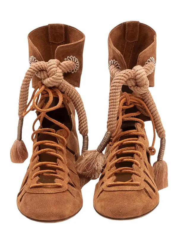 Isabel Marant Étoile Mini Ankle Boots With Fringe And Decorative Elements - Cognac