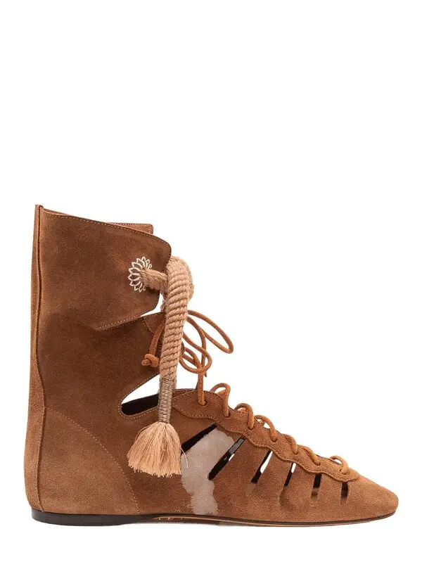 Isabel Marant Étoile Suede Gladiator Ankle Boots With Tassel Detail - Cognac