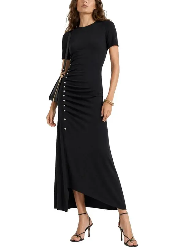 Rabanne Ruched Short Sleeve Maxi Dress - Black