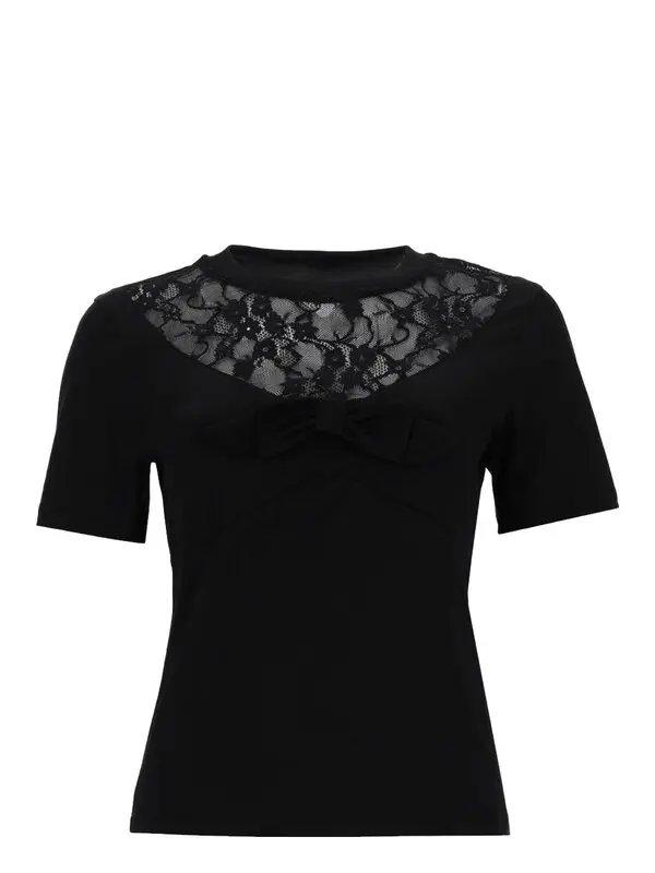 Nina Ricci Bow Lace-inserts Short-sleeves T-shirt - Black