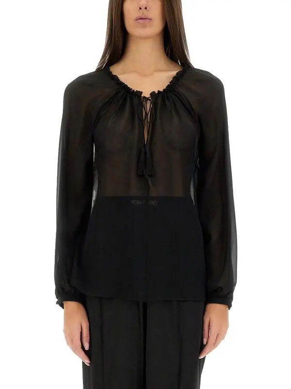 TOM FORD Silk Blouse With Tie Detail - Black