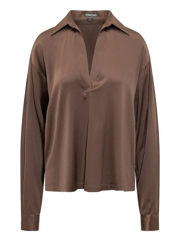TOM FORD V-neck Blouse With Classic Collar - Cinnamon