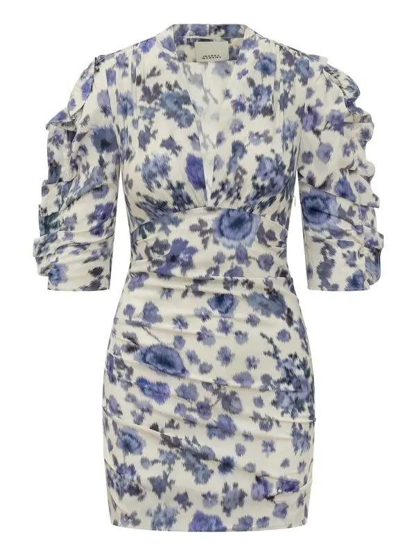 Isabel Marant Étoile Floral Print Ruched Sleeve Mini Dress - Blue