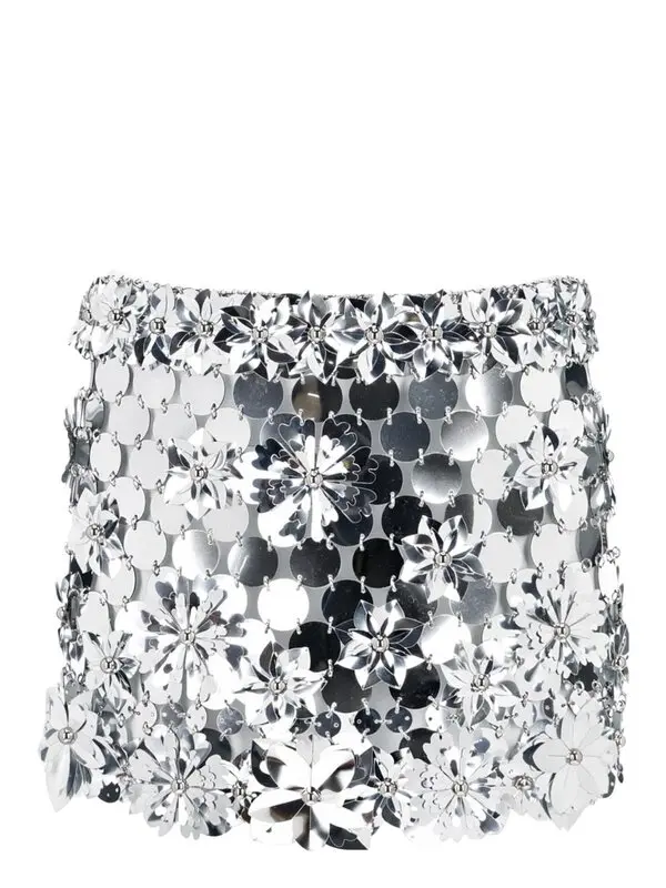Rabanne Metallic Floral Embellished Mini Skirt - Silver