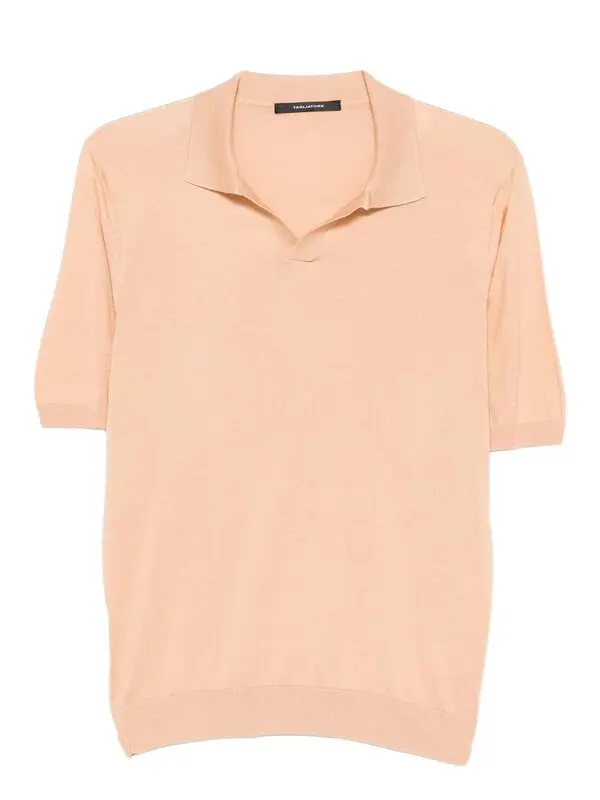 Tagliatore Silk Polo With Slit Neckline And Ribbed Hem Size - Orange
