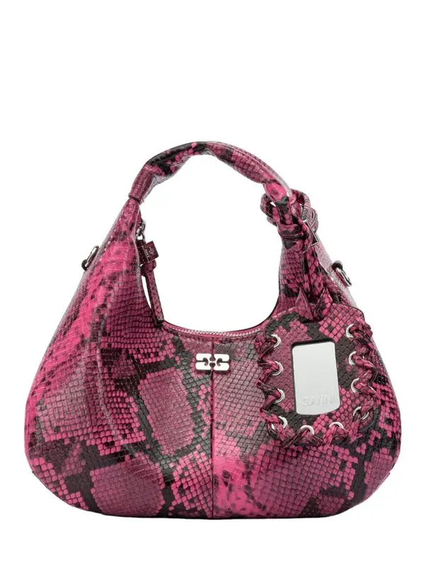 GANNI Snake-embossed Shoulder Bag With Knot Handle - Raspberry Rose