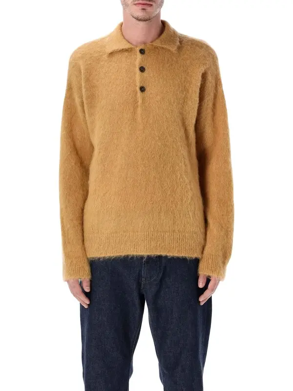ROLD SKOV Basic Polo In Alpaca And Mohair Blend - Mustard