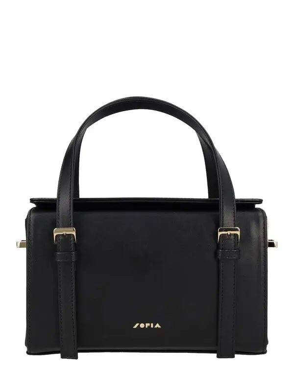 SOFIA Structured Top Handle Satchel With Buckle Detail - Black