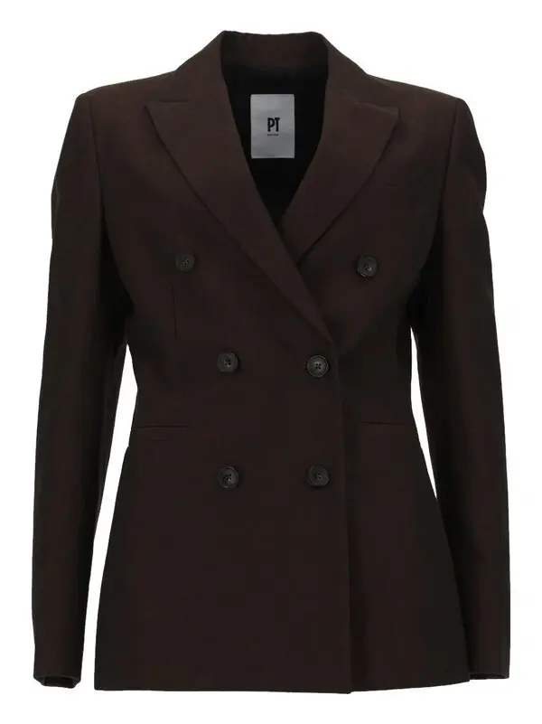 PT TORINO Slim Fit Double Breasted Jacket In Linen And Cotton - Brown