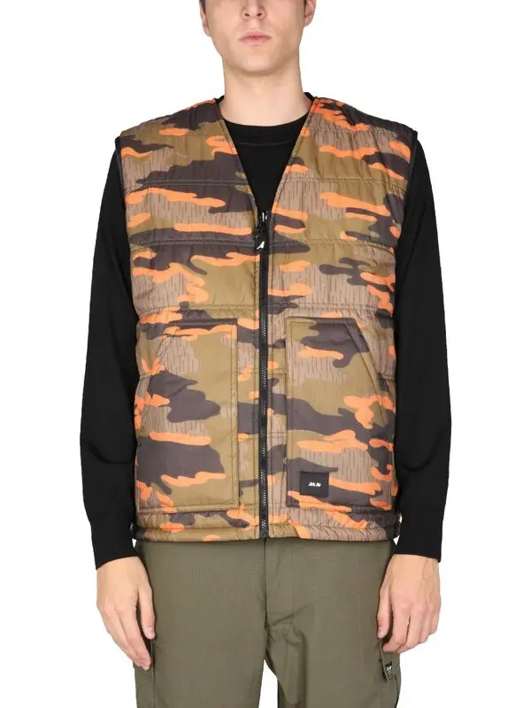 ARKAIR Reversible Quilted Gilet With V-neck And Camouflage Print - Black
