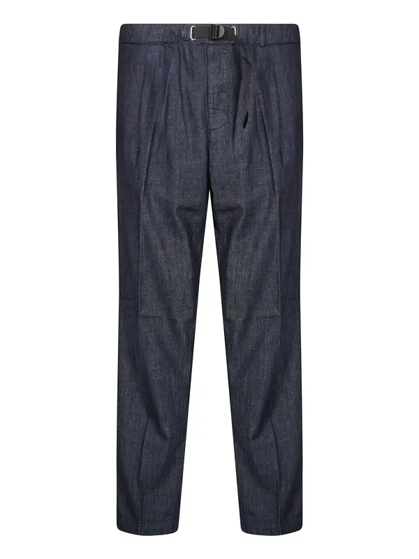 WHITE SAND Pleated Long Chambray Trousers - Blu