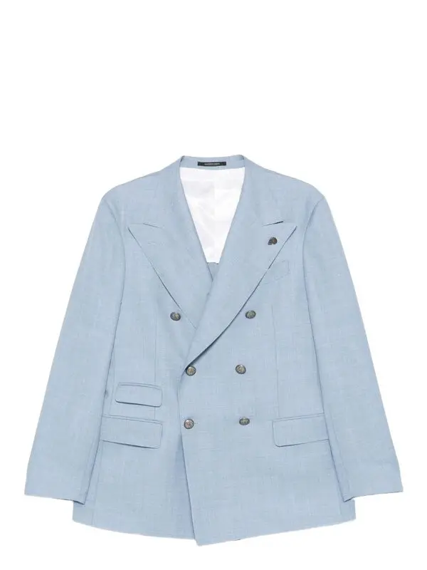 GABRIELE PASINI Double Breasted Wool Blazer - Light Blue