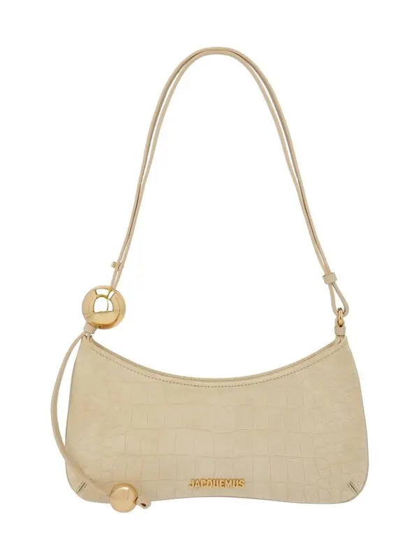 Jacquemus Croc Effect Shoulder Bag With Gold Tone Hardware - Beige