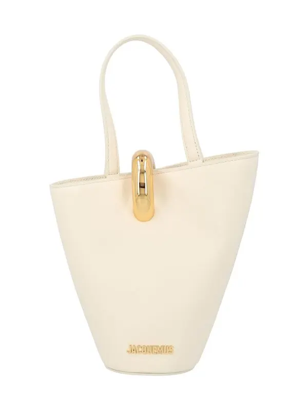 Jacquemus Structured Tote Bag With Top Handles And Gold Tone Clasp - Beige