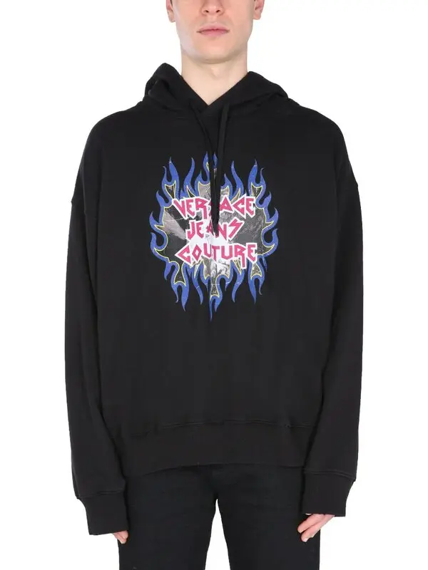 Versace Hooded Sweatshirt With Rock Logo - Black