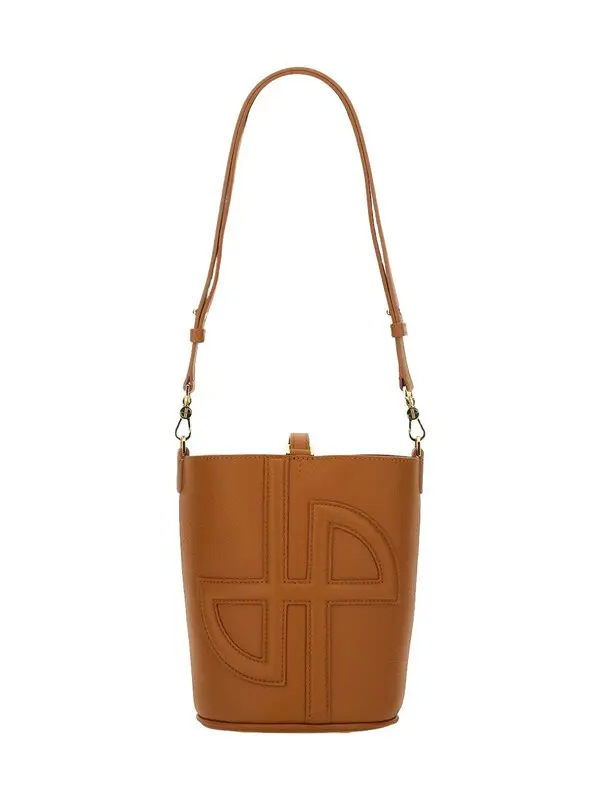 PATOU Small Jp Bucket Bag In Leather And Canvas - Buff