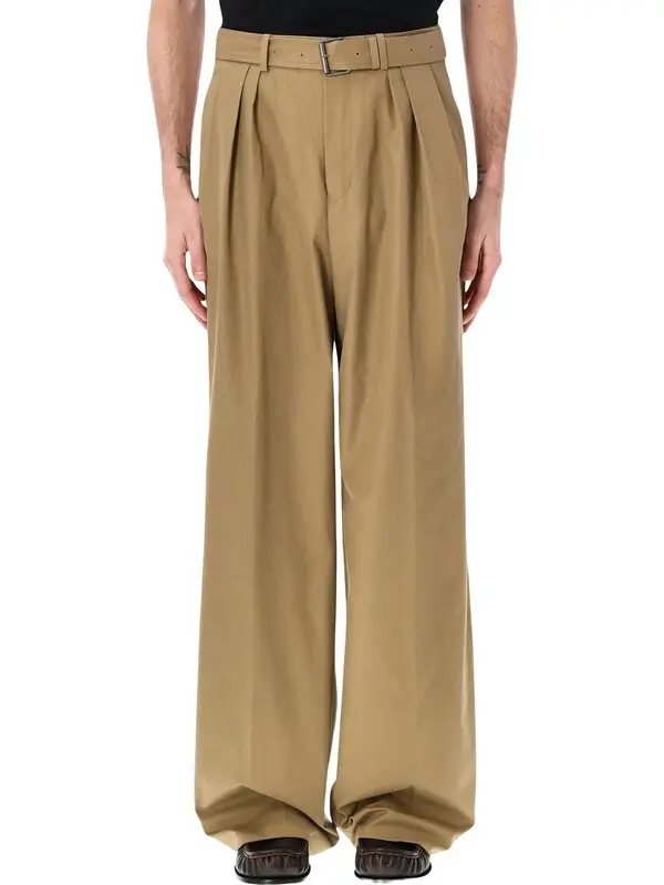 Dries Van Noten Wide-leg Pleated Trousers With Belt - Brown