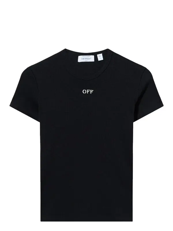 Off-White Ribbed Cotton Blend T-shirt - Black