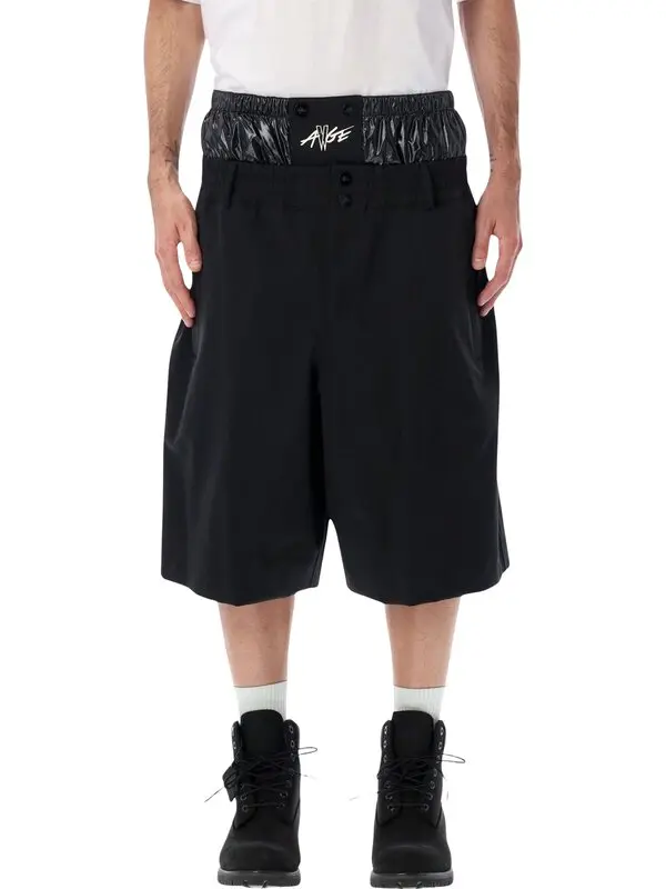 MONCLER X ASAP ROCKY Logo Print Layered Waistband Shorts - Black