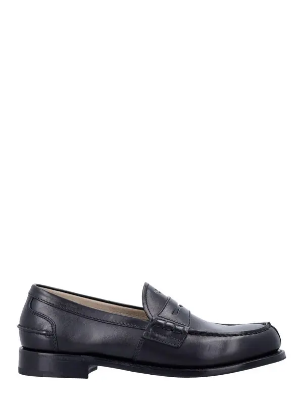 Prada Leather Loafers With Embossed Logo - Black