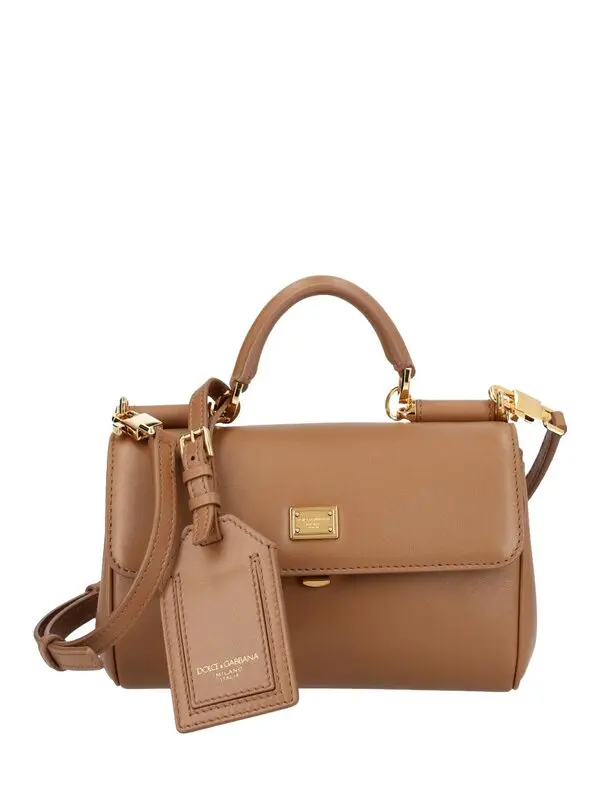 Dolce & Gabbana My Sicily Mini Plongé Calfskin Handbag - Brown