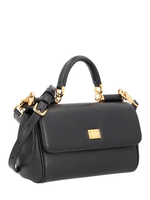Dolce & Gabbana Mini My Sicily Handbag In Plongé Calfskin - Black