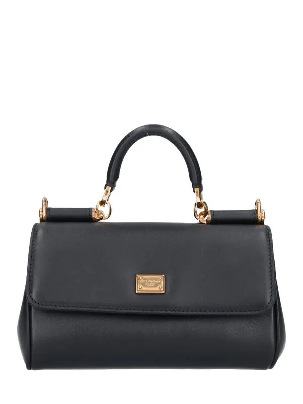 Dolce & Gabbana Structured Leather Top Handle Satchel With Crossbody Strap - Black