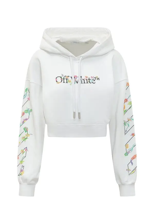 Off-White Printed Cropped Hoodie - White Black