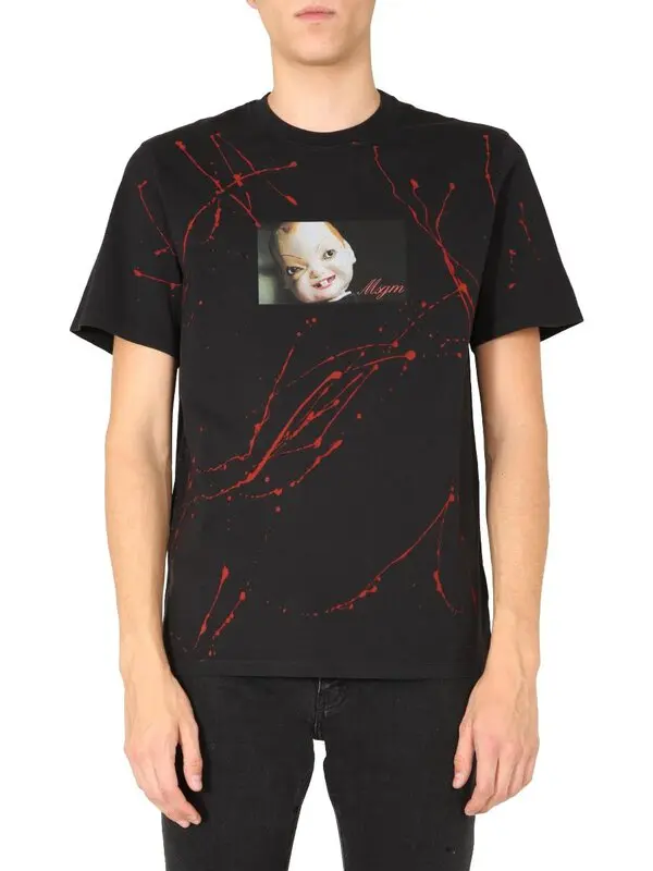 MSGM Crew Neck Cotton Printed T-shirt - Black
