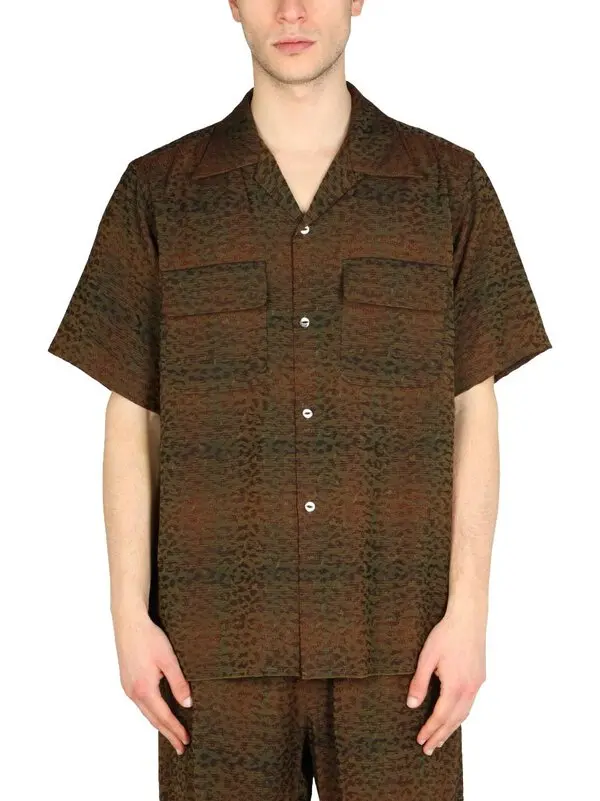 Needles Animal Print Bowling Collar Shirt - Brown