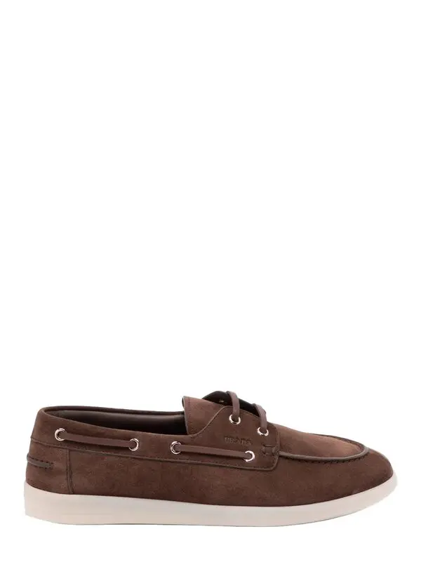 Prada Navy Suede Loafers With Contrasting Sole - Moro
