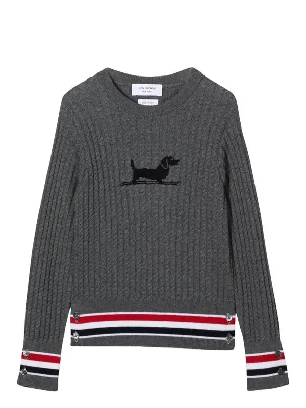 Thom Browne Baby Cable Crewneck Pullover With Dachshund Embroidery - Grey