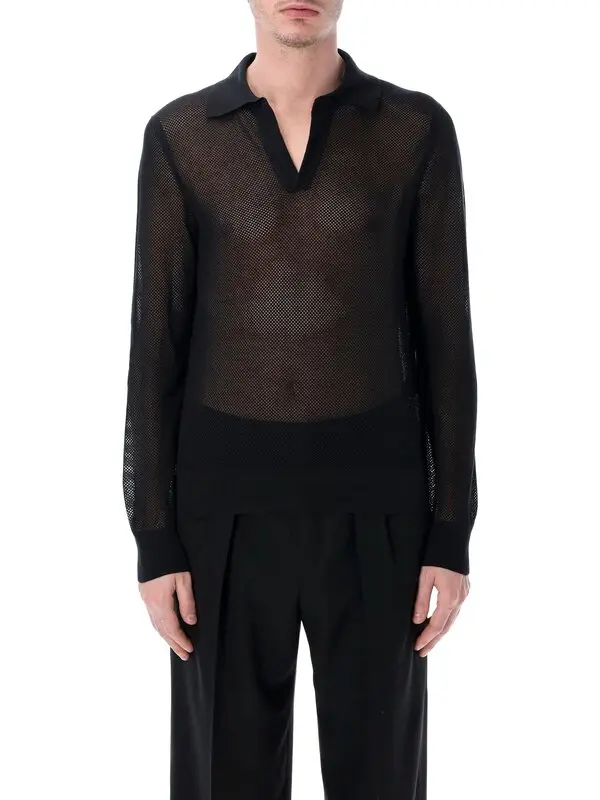 TOM FORD Cotton And Silk Mesh V-neck Sweater - Black