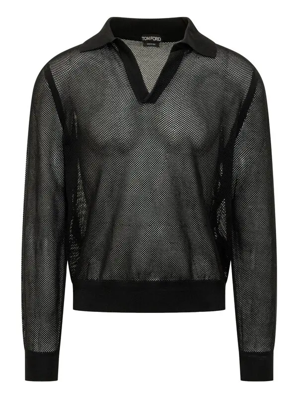 TOM FORD Long Sleeve Polo Without Buttons - Black
