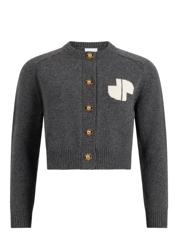 PATOU Cropped Wool Cashmere Cardigan With Logo - Grey