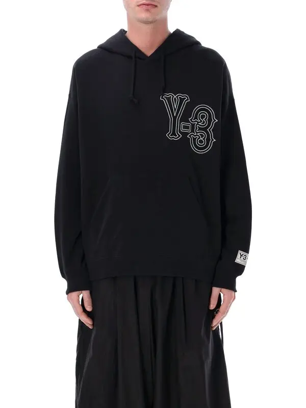 Y3 Oversized Embroidered Logo Hoodie - Black
