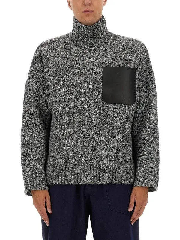 JW Anderson High-neck Sweater With Leather Pocket - Grey