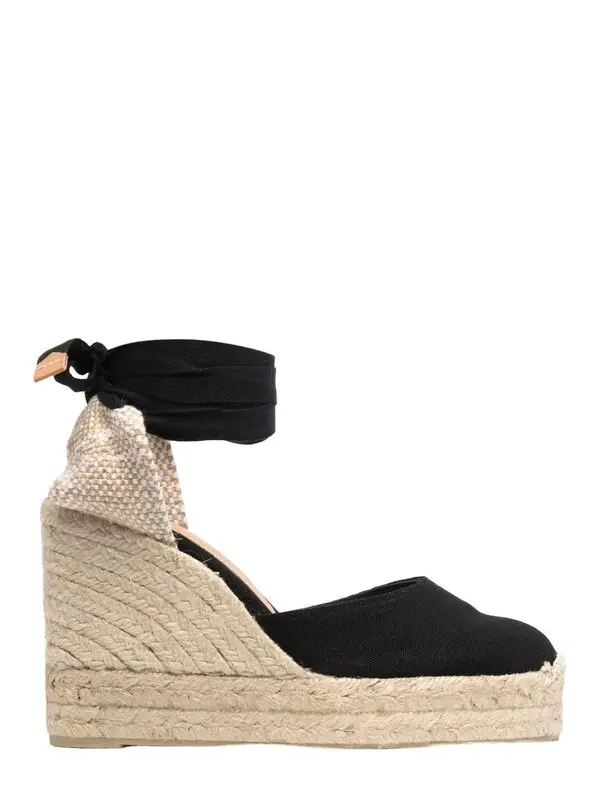 CastaÑer Organic Cotton Wedge Espadrille With Straps And Double Platform - Nero