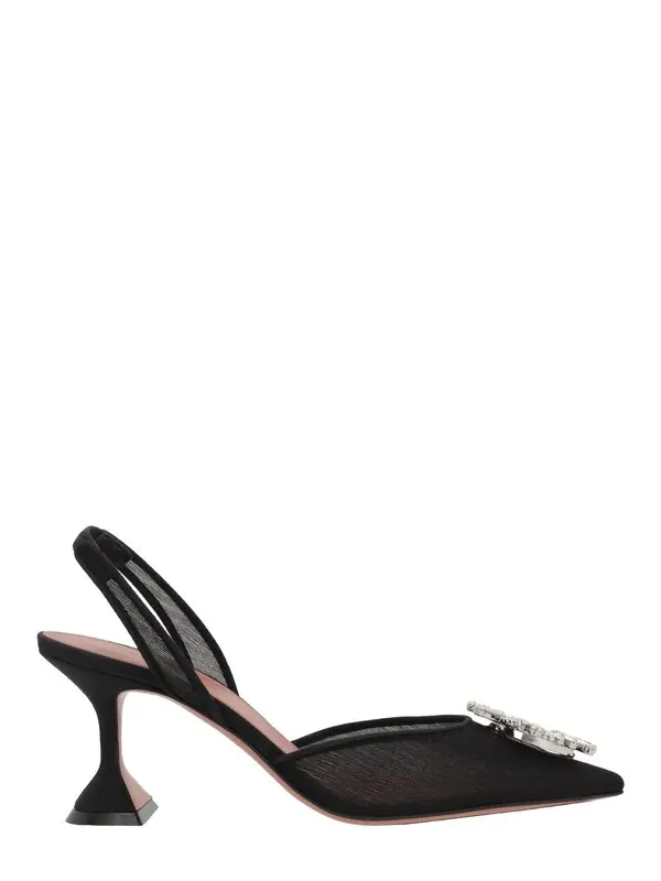 Amina Muaddi Pointed Toe Slingback With Embellished Detail And 70 Mm Heel - Nero