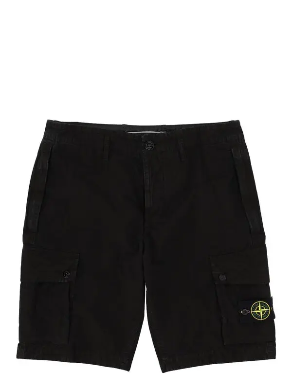 Stone Island Slim-fit Cargo Shorts With Zip Pockets In Brushed Organic Cotton Canvas - Black