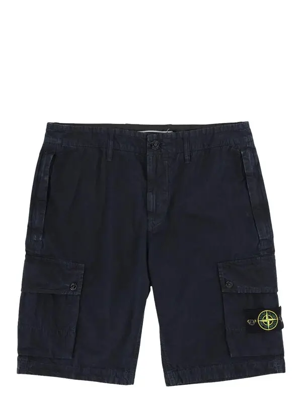 Stone Island Slim-fit Cargo Shorts With Zip Pockets In Brushed Organic Cotton Canvas - Blue