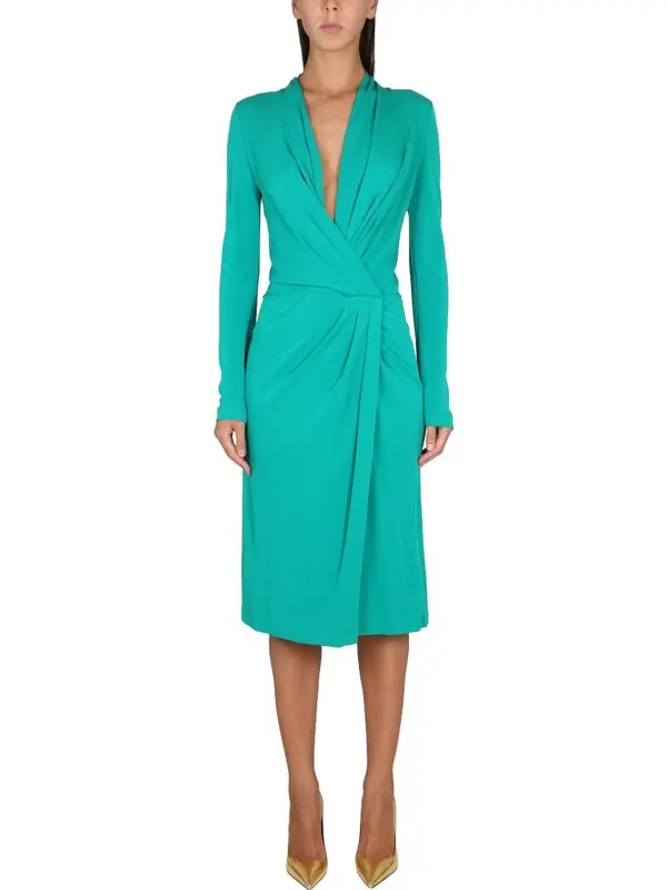 Alberta Ferretti V-neck Draped Viscose Dress - Green