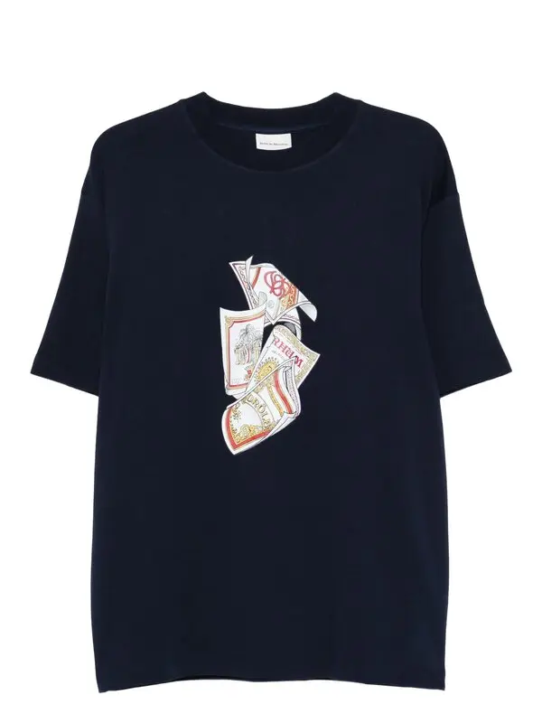 Drole De Monsieur Ribbed Collar Regular Fit T-shirt - Blue